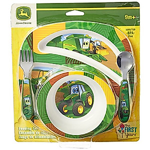 The First Years John Deere's Johnny Tractor and Friends Dinnerware Set - Toddler Plates and Bowls Set - Includes Toddler Plate, Toddler Bowl, Toddler Fork and Toddler Spoon - 4 Count