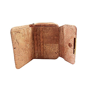 LINALUCCA Cork Wallet – Bifold Women’s Mini Purse – Zippered Coin Purse and 6 Card Holders - Luxurious Design – Eco-Friendly Vegan Leather – Lightweight and Durable – Super Chic Design