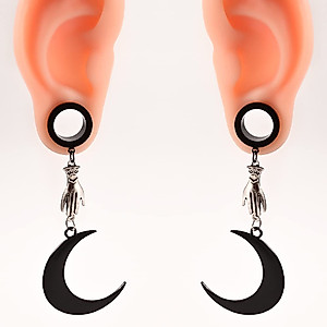 Atomhole 2PCS Ear Gauges Fashion Moon Dangle Ear Plugs Tunnels Hypoallergenic Stainless Steel 0g 2g Ear hangers Expander Stretchers Piercing Body Jewelry