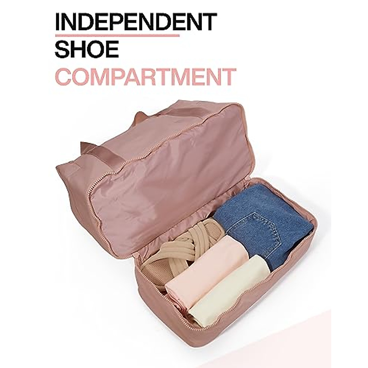 Weekender Bags for Women, BAGSMART Travel Duffel Bags with Shoe Compartment,Personal Item Travel Bag for Airlines, Carry on Overnight Tote Bag with Toiletry Bag, Black, Dark Pink-M-2PCS