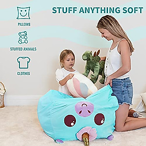 Aubliss Unicorn Stuffed Animal Storage Bean Bag Chair for Kids, Velvet Extra Soft Beanbag Chairs Cover, X-Large Stuffable Zipper Bean Bag for Organizing Plush Toys Girls Bedroom Decor, Cyan