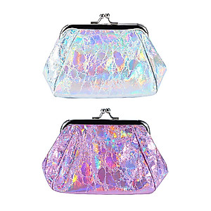 Oyachic 2 PCS Pretty Coin Purse,Cute Hologram Change Purse,Small Leather Wallet with Clasp Pouch for Woman Girls