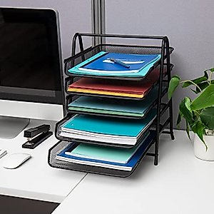 Mind Reader Desk Organizer with 5 Sliding Trays for Letters, Documents, Mail, Files, Paper, Black
