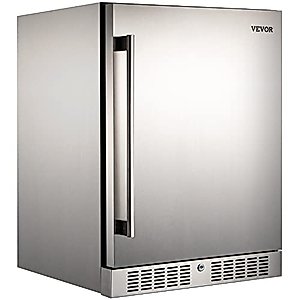 VEVOR 24" Undercounter, 5.3 cu.ft. Compact Stainless Steel， Built-in Beverage Refrigerator,Mini Beer Fridge for Home Bar Office Outdoor, Silver