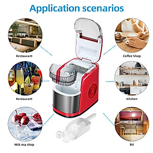 LHRIVER Countertop Ice Maker, 26Lbs/24H Portable Ice Maker with Self-Cleaning Function, 2 Size Optional, Compact Ice Machine for Home/Office/Bar (Black and Red)
