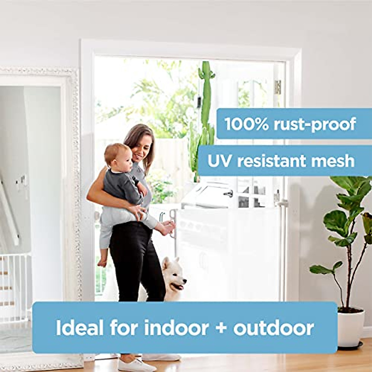 Perma Child Safety Indoor/Outdoor Retractable Baby Gate 33" Tall, Extends to 71" Wide, White