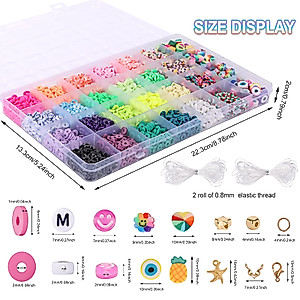 QUEFE 12000pcs Clay Beads Bracelet Making Kit, 80 Colors Flat Clay Heishi Beads Polymer Clay Beads with Letter Beads, Fruit Flower Clay Beads and Smiley Beads for Jewelry Bracelet Necklace Making