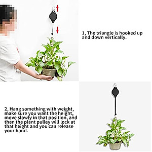 6 Pack Plant Pulley Retractable Hanger, Easy Reach Plant Pulley Adjustable Height Wheel for Hanging Plants Heavy Duty, Indoor Outdoor Plant Hanger for Garden Baskets Pots & Birds Feeder - Black