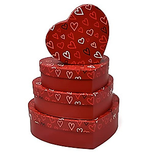 Valentine's Day Heart Shaped Gift Boxes 4 Pack Red Valentine Hearts Treat Box with Lids Valentines Nesting Cardboard Cookie Box for Gift Giving Holiday Decorative Easy Present Wrapping & Packaging