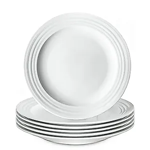 Ceramic Dinner Plates Set of 6, 8.7 Inch Pasta Salad Plate Set, Kitchen Serving Dishes White Dinner Plates for Party, Lunch, Appetizer, Large Dinnerware Plates for Kitchen - Dishwasher, Microwave Safe