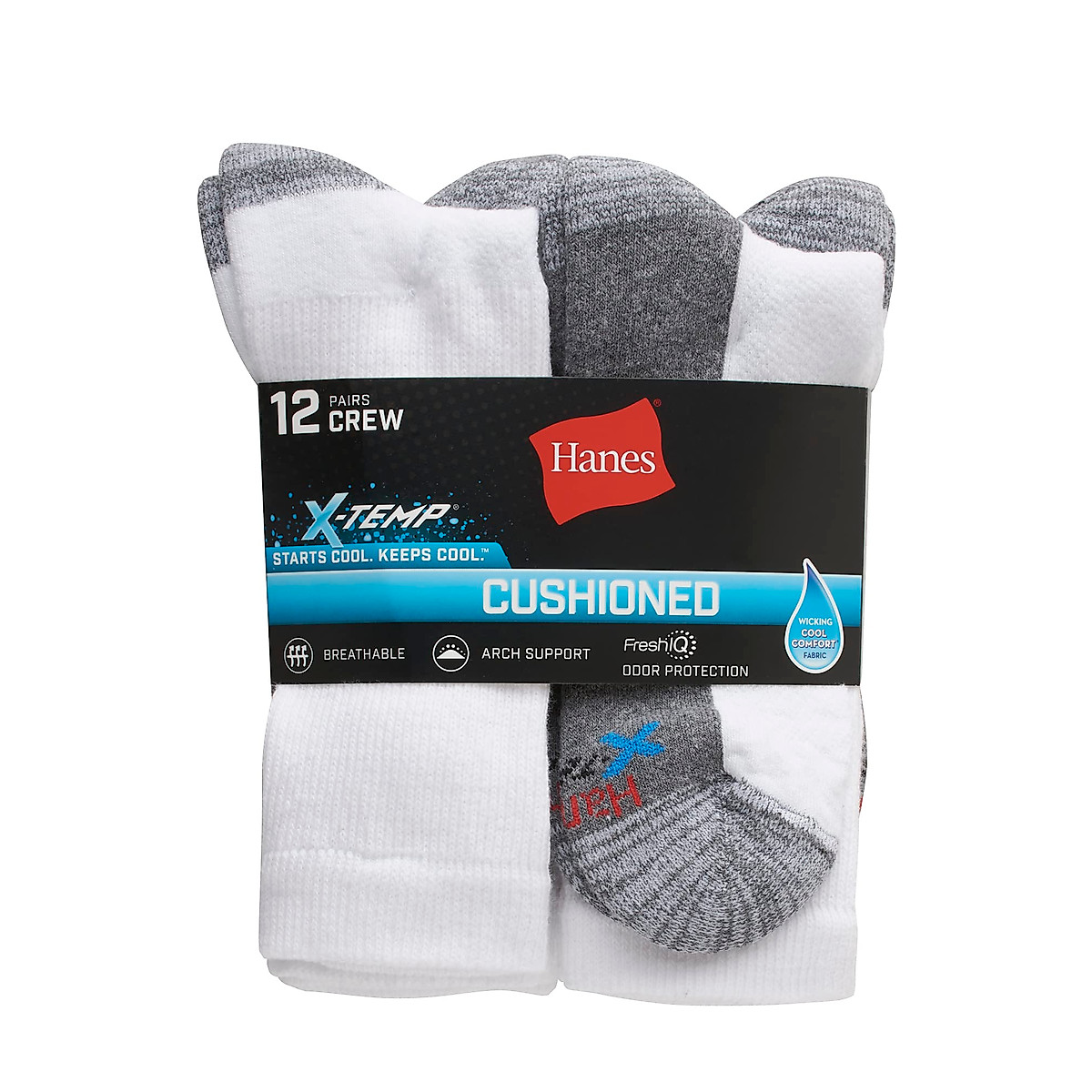 Hanes Cushioned Men’s Crew Socks, X-Temp, 12-Pair Pack (as1, numeric, numeric_10, numeric_13, big, regular, White)