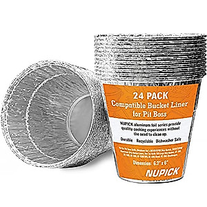 NUPICK 24 Pack Grease Bucket Liner Compatible for Pit Boss Grills 67292 Foil, Oklahoma Joe's 9518545P06, Z Grill Bucket, Recteq Large Bucket, etc. 6.3” x 6.0”, Disposable Aluminum