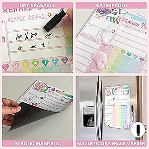 Magnetic Dry Erase Chore Chart for Two Kids, Reward Chart for Kids Behavior. Includes 52 Static Tasks, 126 Golden Stars and Unicorn & Iridescent Mermaid Magnetic Charts Each