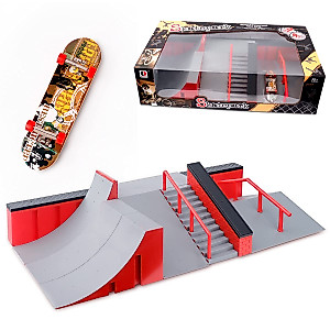 Finger Skateboard Ramp Set, MOMSIV 3PCS Combined Mini Desktop Finger Skate Park Kit with Kickers Stair and Handrails Parts for Ultimate Finger Tech Training Props Cake Decor Interactive Game - Style A