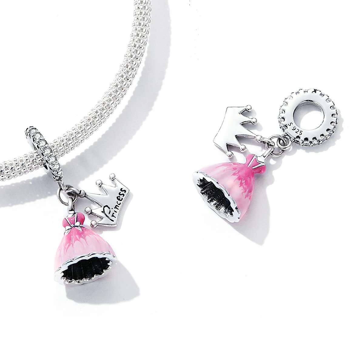 Dress & Crown Pendant Charm 925 Sterling Silver Charm Fits For Pandora Bracelet