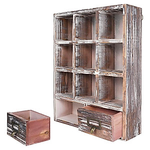 MyGift Wood Shadow Box Shelf, Rustic Brown Wooden Table Top Display Organizer with 2 Pull Out Drawers for Home, Office Decor