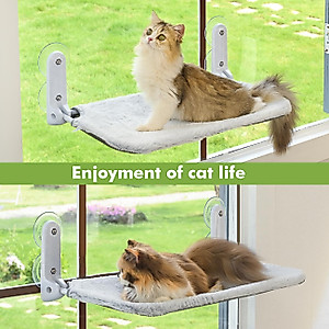 Zoratoo 2PC Cat Window Perch Cordless Foldable Cat Hammock Bed for Window with Metal Frame and Reversible Cover, Large Suction Cups Window Resting Seat for Indoor Cats (Cat Bed, L-2PC)