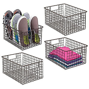 mDesign Metal Wire Closet Storage Basket Organizer with Handles for Organizing Bedroom, Bathroom, Mudroom, Entryway, Hallway, or Linen Closets - Concerto Collection - 4 Pack - Bronze