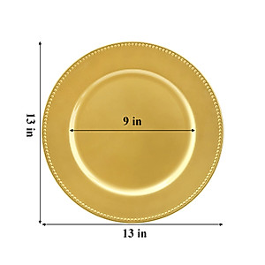Okllen 12 Pack Plastic Gold Charger Plates, 13" Round Beaded Charger Plates Decorative Dinner Chargers, Embossed Charger Serving Plates for Wedding, Catering Event, Tabletop Decor