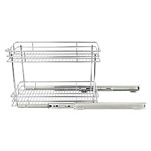 GDAE10 Heavy Duty Cabinet Pull Out Shelves, 2-Tier Pull Out Cabinet Organizer, Silver Slide Out Cabinet Organizer Storage for Home Kitchen