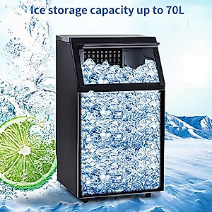 LEO11EE Freestanding Commercial Ice Maker Machine 66LBS/24H, Auto-Clean Built-in Automatic Water Inlet Clear Ice Cube Maker with Scoop, Ideal for Supermarkets Cafes Bakeries Bars Restaurants Home