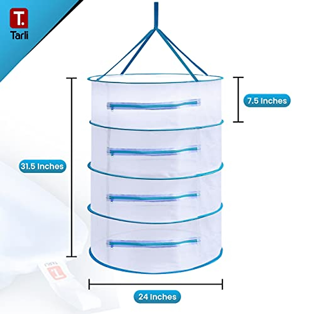Tarli 4 Layer Herb Drying Rack Comes with Fabric Cover - 8 inch Bigger Shelves and Premium Breathable Mesh for Efficient Drying of Herbs, Flowers, Seeds, Fish, etc - Designed in USA