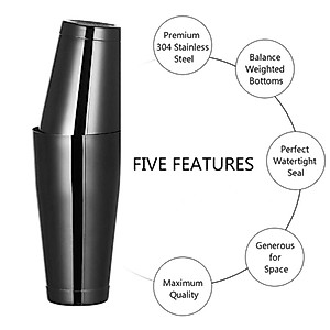 Stainless Steel Boston Shaker - 2-piece 18oz & 28oz Professional Bartender Cocktail Shaker Bartender Shaker Kit - CTSK0013 (Black)