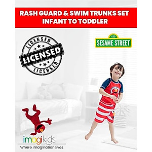 Sesame Street Elmo Infant Baby Boys Rash Guard and Swim Trunks Outfit Set Red 12 Months