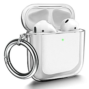 Foweroty Airpods Case Cover, Clear Soft TPU Protective Cover Compatible with Apple AirPods 1/2 Wireless Charging Case with Keychain (Clear)