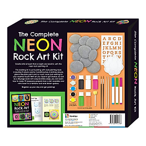 Hinkler The Complete Neon Rock Art Kit - DIY Rock Painting for Kids - Rocks, Brushes, Paint, Stencils Included - 19 Easy-to-Follow Projects - Arts and Craft for Kids Aged 8 to 12