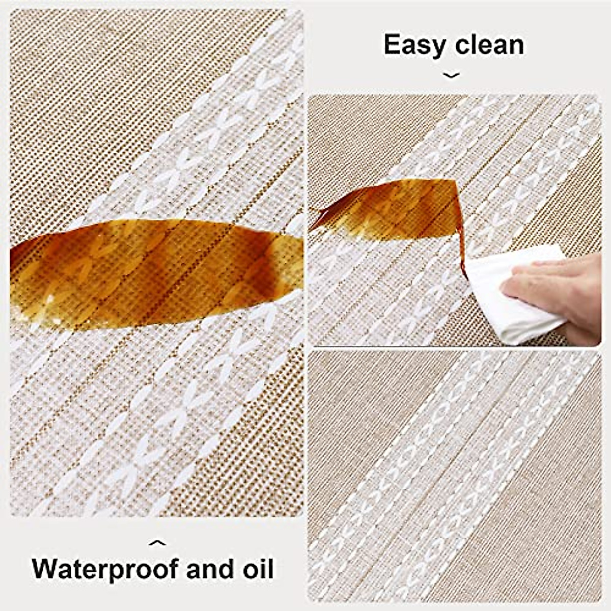 Vonabem 100% Waterproof Rectangle PVC Tablecloth, Vinyl Table Cloth Cover with Flannel Backing Oil Spill Proof Wipeable Table Cloths for Indoor Outdoor (Coffee Line,52X70IN)