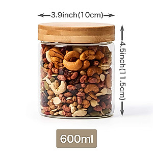 EZOWare Set of 4 Glass Food Jars with Airtight Natural Bamboo Lids, 20 fl oz Kitchen Clear Canister Storage Container Set for Storing Candy, Cookie, Rice, Sugar, Flour, Spices, Nuts, Coffee, Pasta