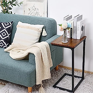 Fixwal C-Shaped End Table, Side Table for Sofa, Vintage Accent Couch Table with Metal Frame for Coffee Snack Laptop