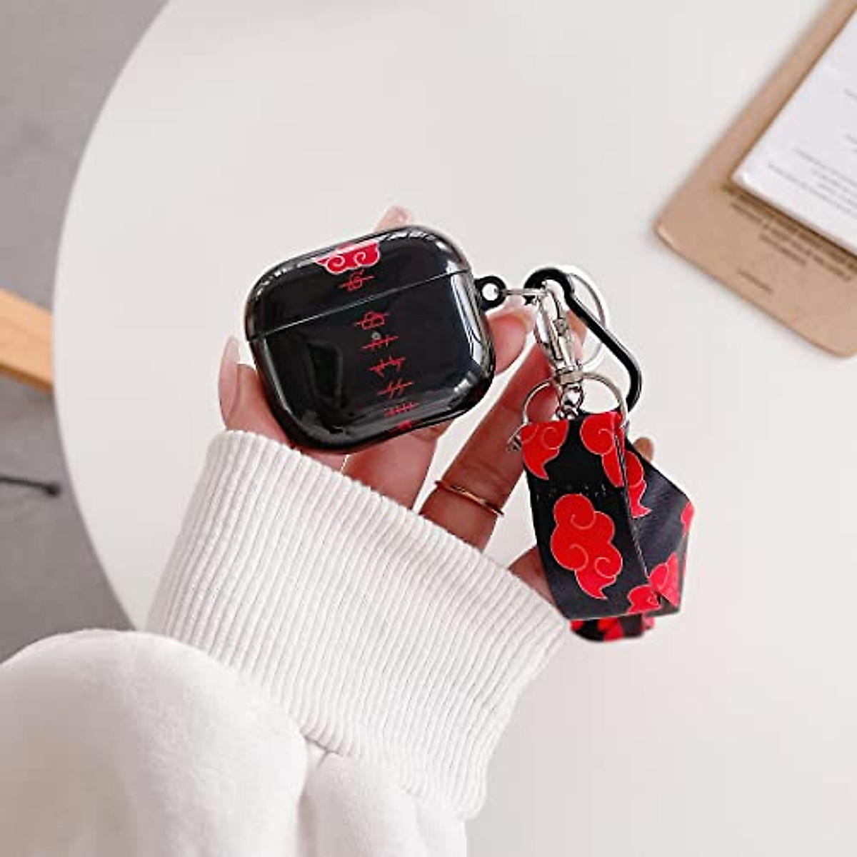 with Red Cloud Lanyard Keychain AirPods 3rd Generation Case Cover 2021, Personalised Anime and Unique IMD Process TPU Soft Airpods 3 Generation Case, Black AirPods 3rd