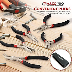 Premium Needle Nose Pliers Set – 5Pcs Anti-slip Comfort Grip Small Pliers Set - Round Nose, Toothless Needle Nose, Flat Nose, Diagonal & Toothed Needle Nose Pliers for Jewelry Making - By MaxoPro