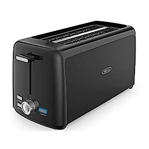 BELLA 4 Slice Toaster, Long Slot & Removable Crumb Tray - 7 Shading Options with Auto Shut Off, Cancel & Reheat Button - Toast Bread & Bagel, Black