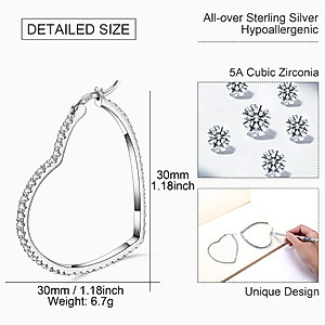 925 Sterling Silver Hoop Earrings For Women heart earrings hoop earrings for women Cubic Zirconia Earrings Hoops Ear GDDX Jewelry 20 30 40 MM Gifts (30MM heart earrings)