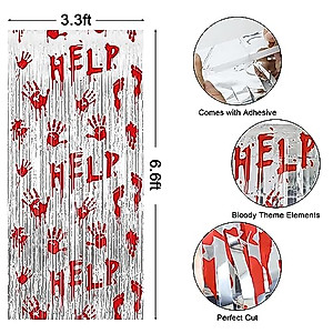 Halloween Party Decorations Scary Bloody Halloween Photo Backdrop Streamers, 2 Pack 3.3 x 6.6 FT Zombie Vampire Halloween Party Decor Foil Fringe Curtain Halloween Backdrops for Parties Indoor Outdoor