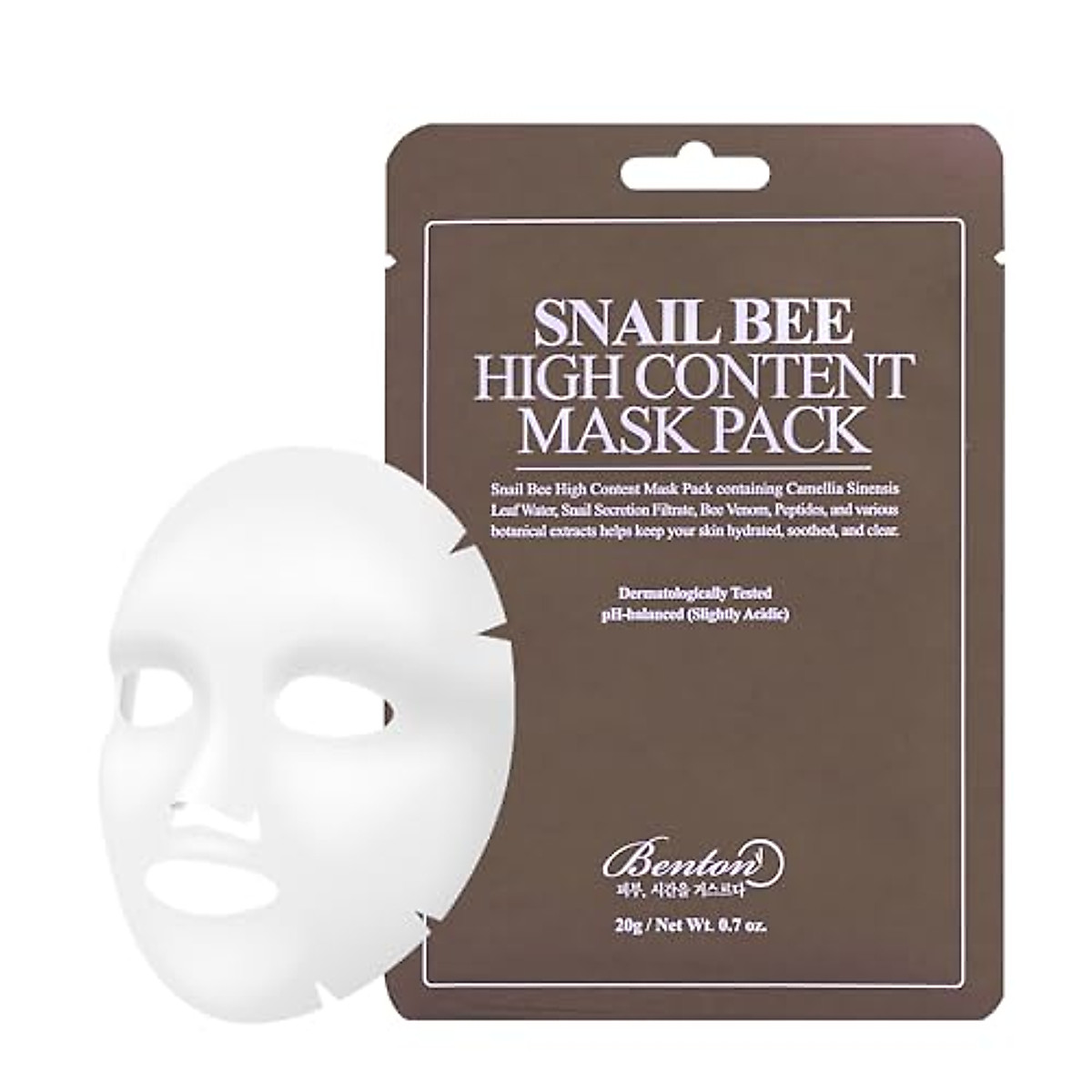 BENTON Snail Bee High Content Mask Pack (20g / 10 Sheets) - Snail Mucin Face Mask With Bee Venom | Korean Skin Care Face Mask Sheets For Moisturizing, Soothing and Nourishing (2022 Package)