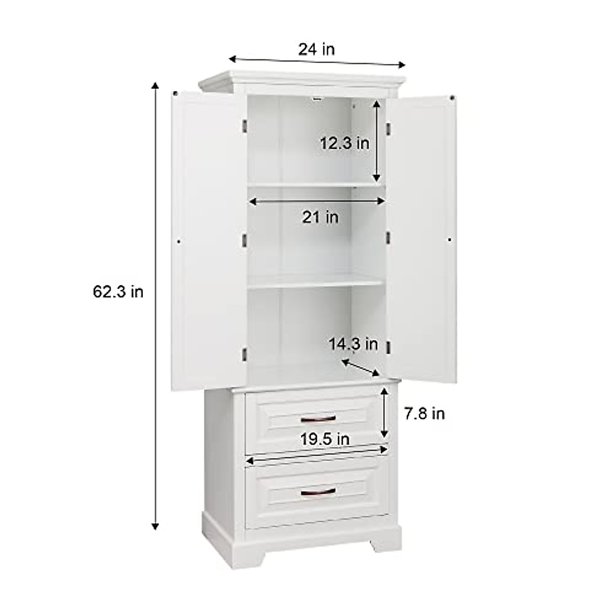 Teamson Home St James Linen Tower with 2 Doors and 2 Drawers with White Finish