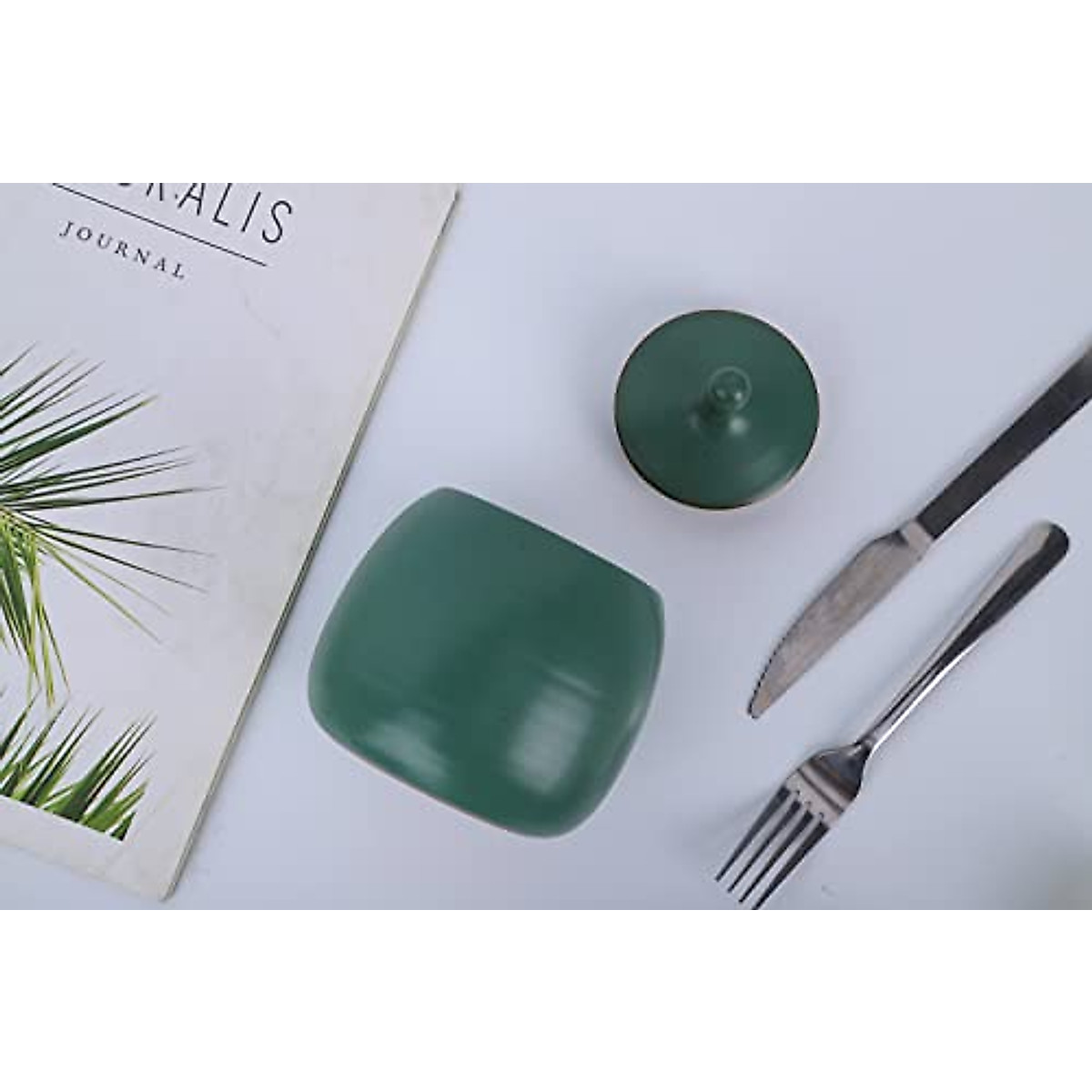 Amoysanli Kitchen Canisters Vintage Ceramic Food Storage Jar with Airtight Lid for Tea, Coffee, Herb, Sugar, Spice, Nuts (Ancient Green)