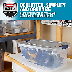 Rubbermaid Roughneck Clear Storage Container, 50 qt., Clear Base, Grey and Blue Lid, Pack of 5 (1785784)