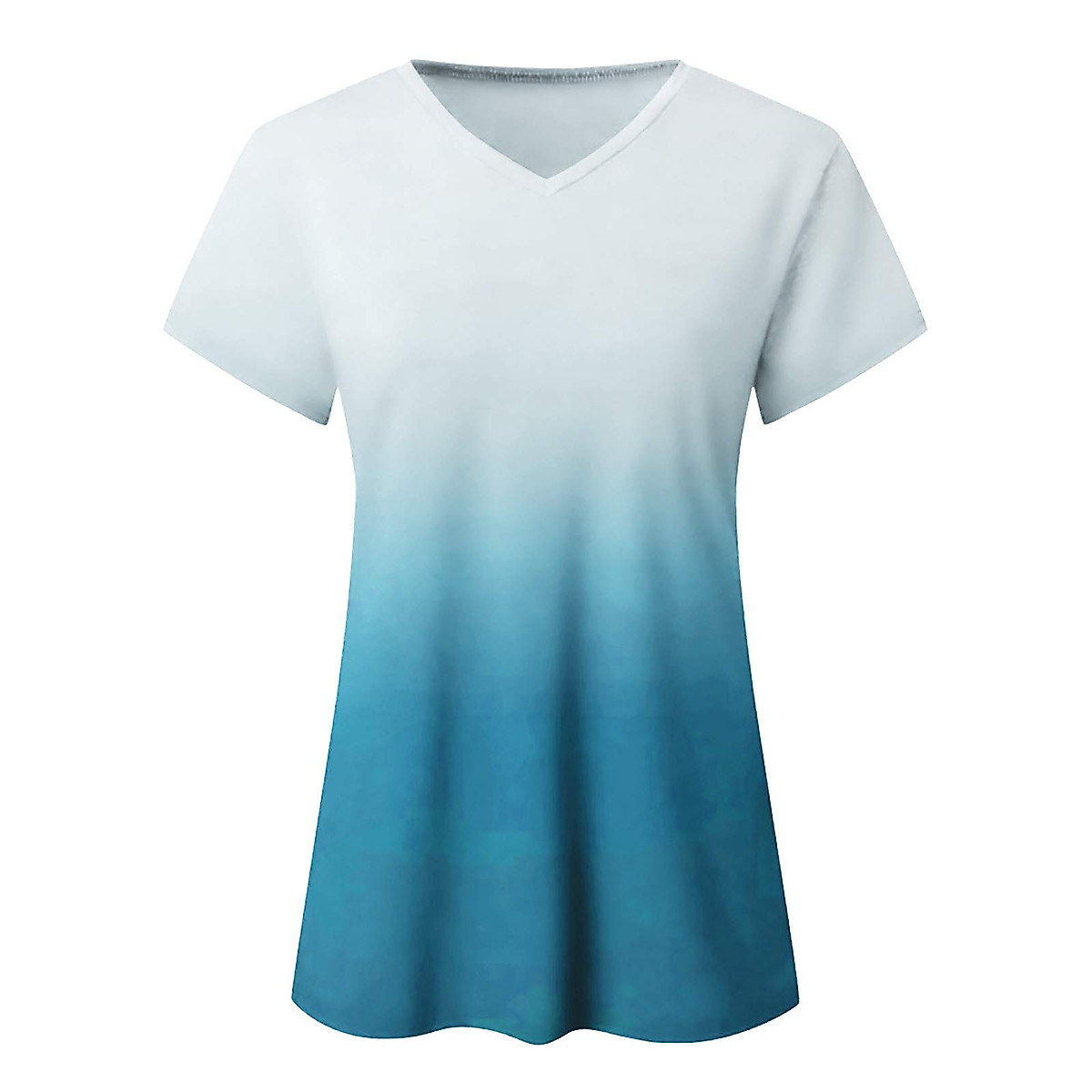DASAYO Womens Short Sleeve Tops Shirts V Neck Gradient Color Fashion Cute Casual Tshirts Blouse Loose Summer Trendy Shirt