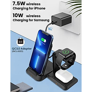 Wireless Charger，3 in 1 Wireless Charger Station for Apple iPhone/iWatch/Airpods,iPhone 14,13,12,11 (Pro, Pro Max)/XS/XR/XS/X/8(Plus),iWatch 7/6/SE/5/4/3/2,AirPods 3/2/pro