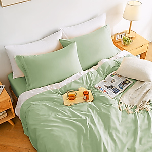 Sage Green Full Size Bed Sheet Sets-Deep Pocket Fitted Sheet & Pillowcase Sets-4 Piece Soft Cooling Microfiber Bedsheets for Double Bed