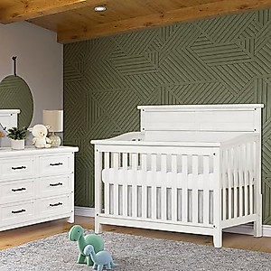 Evolur Andorra 5-in-1 Convertible Crib in Weathered White, Greenguard Gold and JPMA Certified, Made of Hardwood, Easy to Assemble, Wooden Nursery Furniture