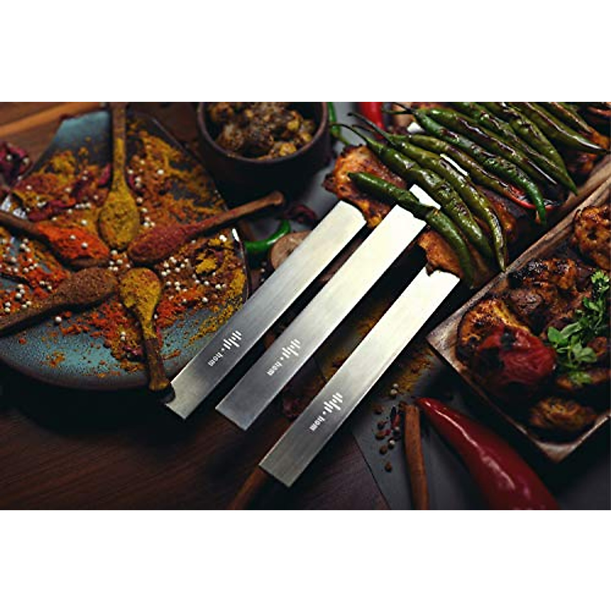 + HOM 6 Kebab 1" Wide Flat Skewers, Stainless Steel, No-Wood Handle ...