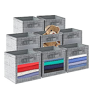 SUOCO Cube Storage Bins with Clear Window, Foldable Fabric Baskets Boxes for Shelf Closet Organizer, Nursery and Kids Room, 8 Pack, Grey