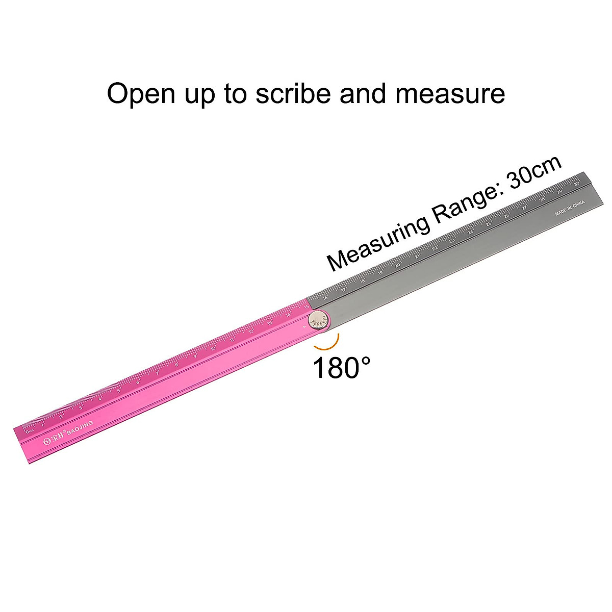 HARFINGTON Folding Straight Ruler 30cm Metric Aluminum Alloy Ruler with Angle Line Geometric Measuring Tool for Children Architects Study Classroom Office, Hot Pink