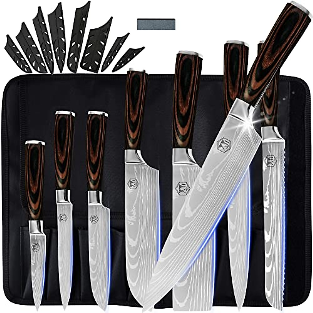 XYJ Stainless Steel Kitchen Knives Set 8 Piece Chef Knife Set with Carry Case Bag & Sheath Well Balance Ergonomic Handle